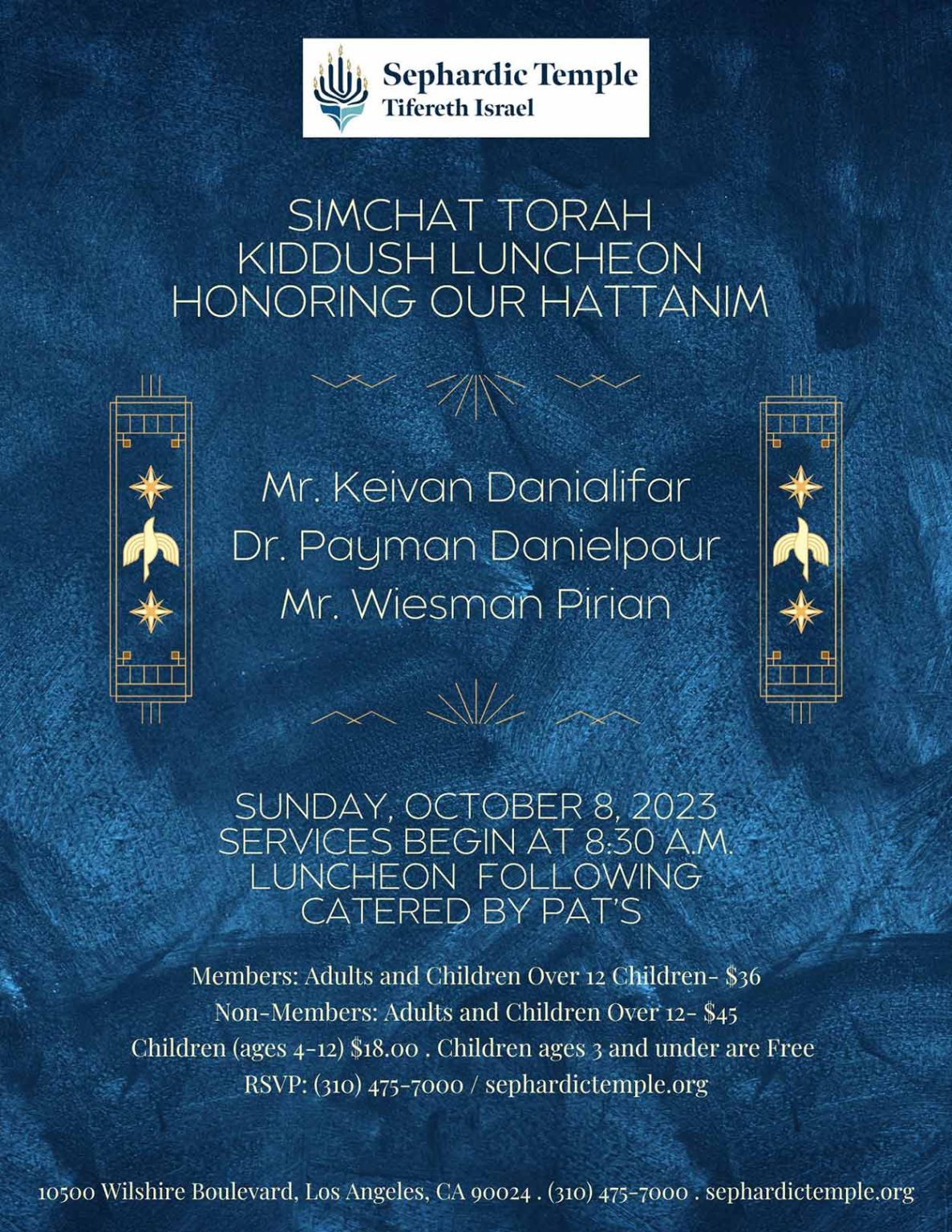 Simchat Torah Kiddush Luncheon honoring our Hattanim – Sephardic Temple ...